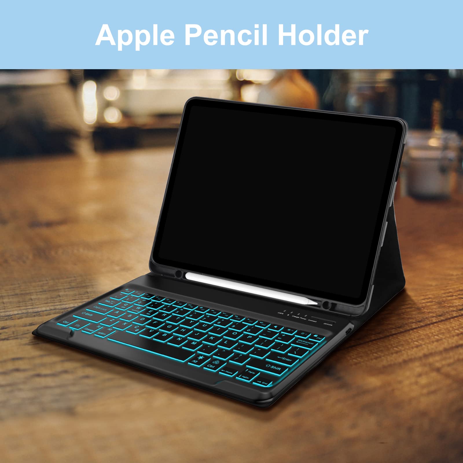 Keyboard Case for iPad Pro 12.9 inch 6th/5th/4th/3rd Gen & iPad Air 13 inch (M2) 2024, 7 Color Backlit & Magnetic Detachable Wireless Keyboard, Smart Flip Cover with Pencil Holder, Auto Sleep/Wake