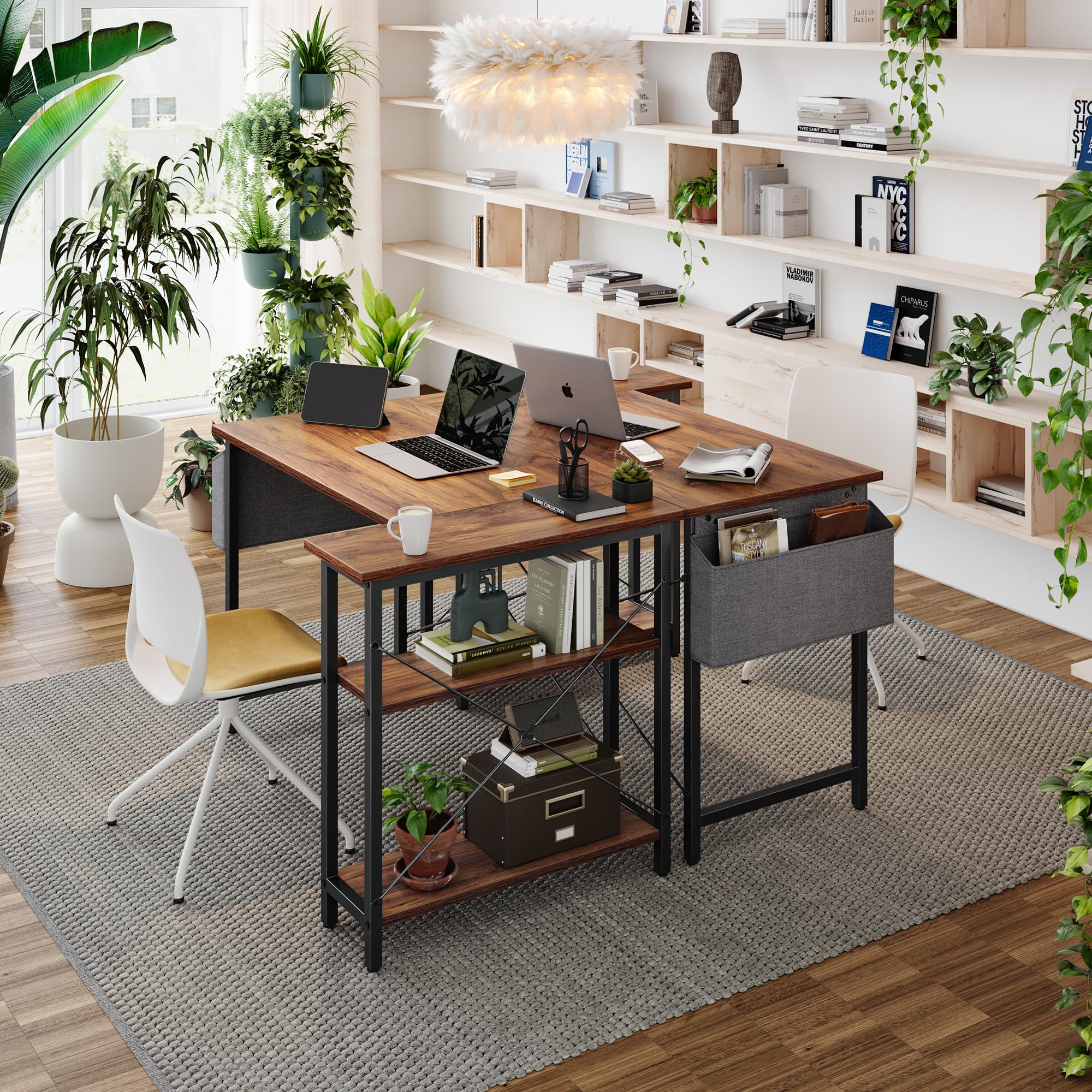 CubiCubi 40 Inch Small L Shaped Computer Desk with Storage Shelves Home Office Corner Desk Study Writing Table, Deep Brown