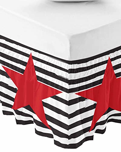 Independence Day Bed Skirt Cal King Size 18 Inch Drop, Adjustable & Elastic Wrap Around Bed Skirts Pleated Luxury Dust Ruffles for Twin Full Queen Cal King Base Bed, Red Stasr Black Stripes Farmhouse