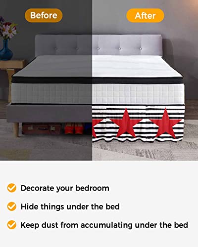 Independence Day Bed Skirt Cal King Size 18 Inch Drop, Adjustable & Elastic Wrap Around Bed Skirts Pleated Luxury Dust Ruffles for Twin Full Queen Cal King Base Bed, Red Stasr Black Stripes Farmhouse