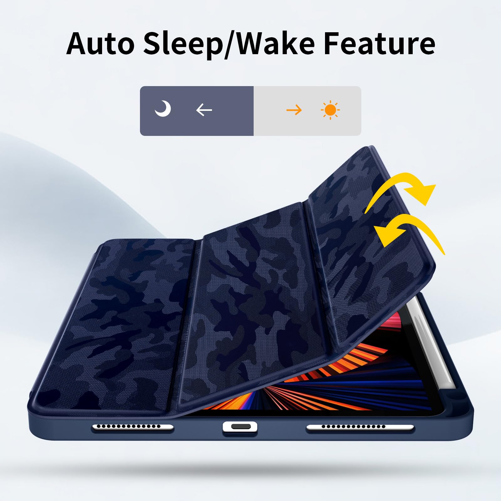 Wenlaty Compatible with iPad Pro 11 Inch Case 4th/3rd/2nd Generation with Pencil Holder, for iPad 11 Pro Case 2022/2021/2020, Slim Protective Cover with Soft TPU Back, Auto Wake/Sleep, CamouflageBlue