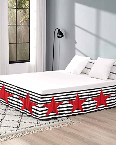 Independence Day Bed Skirt Cal King Size 18 Inch Drop, Adjustable & Elastic Wrap Around Bed Skirts Pleated Luxury Dust Ruffles for Twin Full Queen Cal King Base Bed, Red Stasr Black Stripes Farmhouse