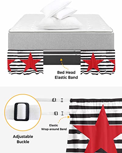 Independence Day Bed Skirt Cal King Size 18 Inch Drop, Adjustable & Elastic Wrap Around Bed Skirts Pleated Luxury Dust Ruffles for Twin Full Queen Cal King Base Bed, Red Stasr Black Stripes Farmhouse