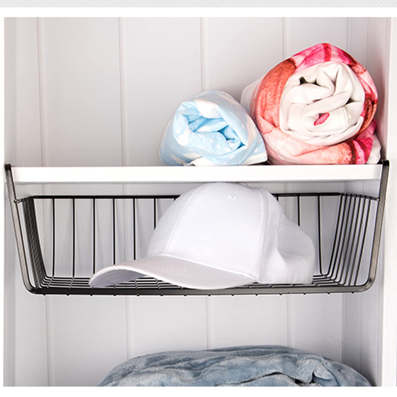 Undershelf Storage Basket Under Shelf Wire Basket Household Metal Under Shelf Hanging Storage Bin Basket Slides Under Shelves for Storage Space Saving for Kitchen Pantry Bookshelf (Medium, 2 PCS)