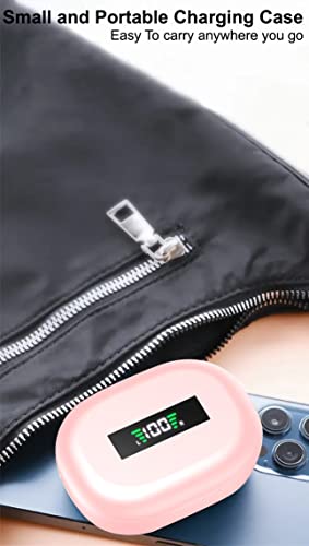 eDealz Fully Wireless Bluetooth 5.0 Rechargeable Active Sports Earbud Headphones w Smart LCD Display 48h USB C Power Charging Case Microphone Surround Stereo Bass and Passive Noise Cancelling (Pink)