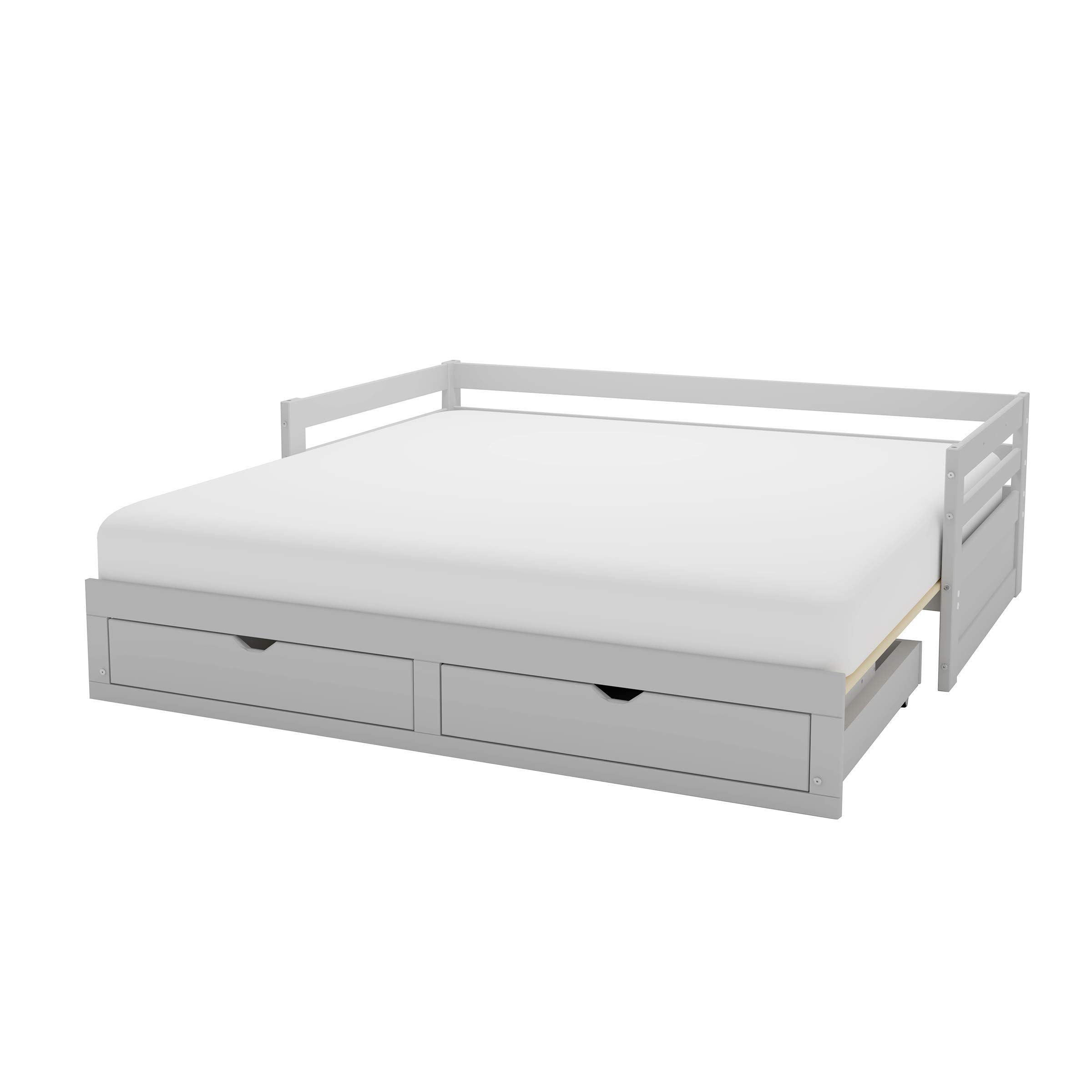 Alaterre Furniture Jasper Twin to King Extending Day Bed with Storage Drawers, Dove Gray