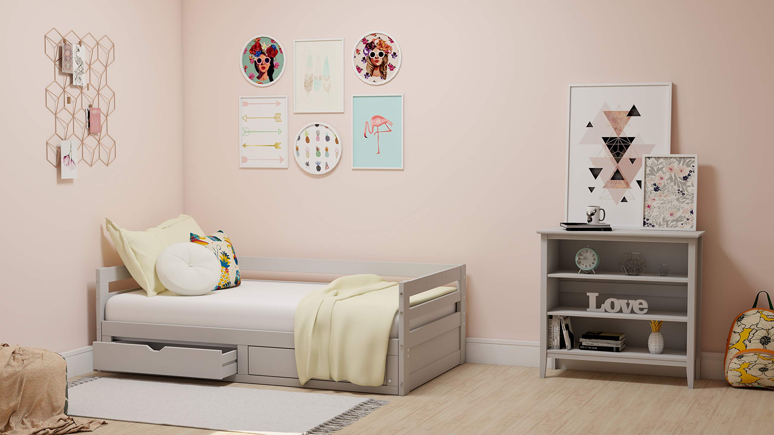 Alaterre Furniture Jasper Twin to King Extending Day Bed with Storage Drawers, Dove Gray