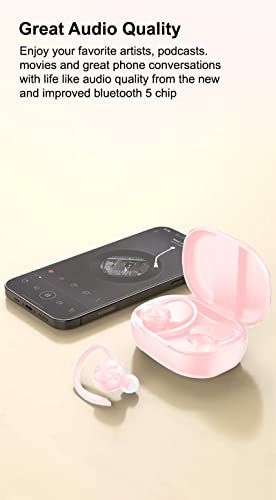 eDealz Fully Wireless Bluetooth 5.0 Rechargeable Active Sports Earbud Headphones w Smart LCD Display 48h USB C Power Charging Case Microphone Surround Stereo Bass and Passive Noise Cancelling (Pink)