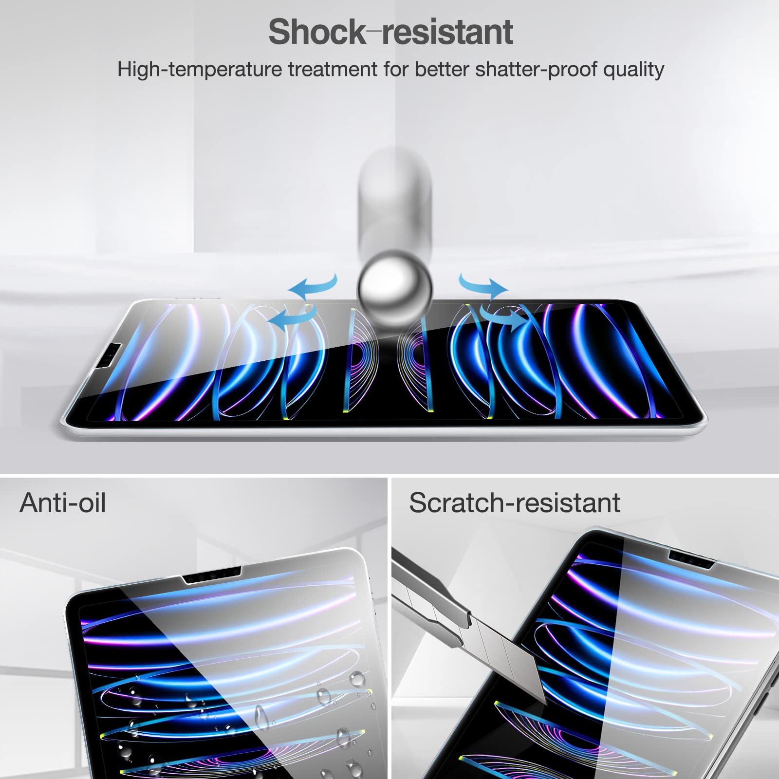 ProCase 2+2 Pack Screen Protector for iPad Pro 11 inch 4th 3rd 2nd 2022 2021 2020 with Camera Lens Protector, Tempered Glass Film for iPad Pro 11"