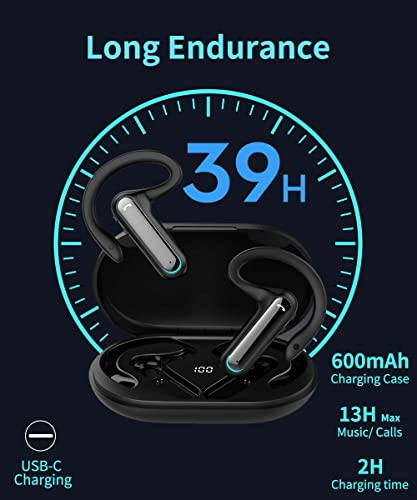 Jassco Bluetooth Earphones, Wireless Open Ear Headphones with Earhooks, 40H Playtime Hands-Free Earbuds with LED Display, Wireless Earphones Earpieces with Mic for Business, Travel, Driving, Workout