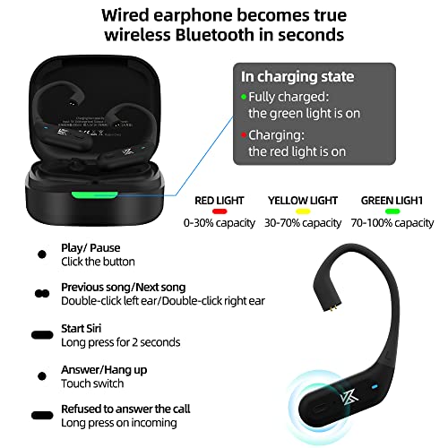 G.K KZ AZ09 Pro Wireless Adapter Cable Qualcomm QCC3040 Bluetooth 5.2 Module Upgrade Cable Ear Hook with 0.75/0.78mm(Black)