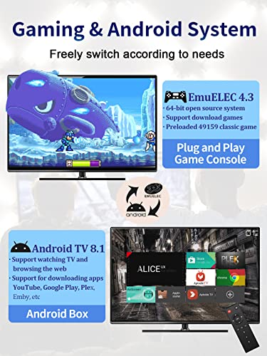Retro Game Console with Built in 49,159 Classic Games, Emulator Console Plug and Play Video Games for TV, 110000+ Free Game Resources, Video Game Console Compatible with MAME/Atari/PSP etc, 4K HD
