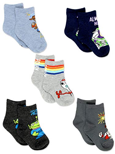 Disney Toy Story 4 Boys Girls Toddler 5 Pack Crew Sock Set (Shoe: 4-7 (Sock: 2-4), Grey/Multi)