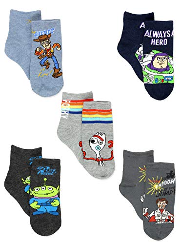 Disney Toy Story 4 Boys Girls Toddler 5 Pack Crew Sock Set (Shoe: 4-7 (Sock: 2-4), Grey/Multi)