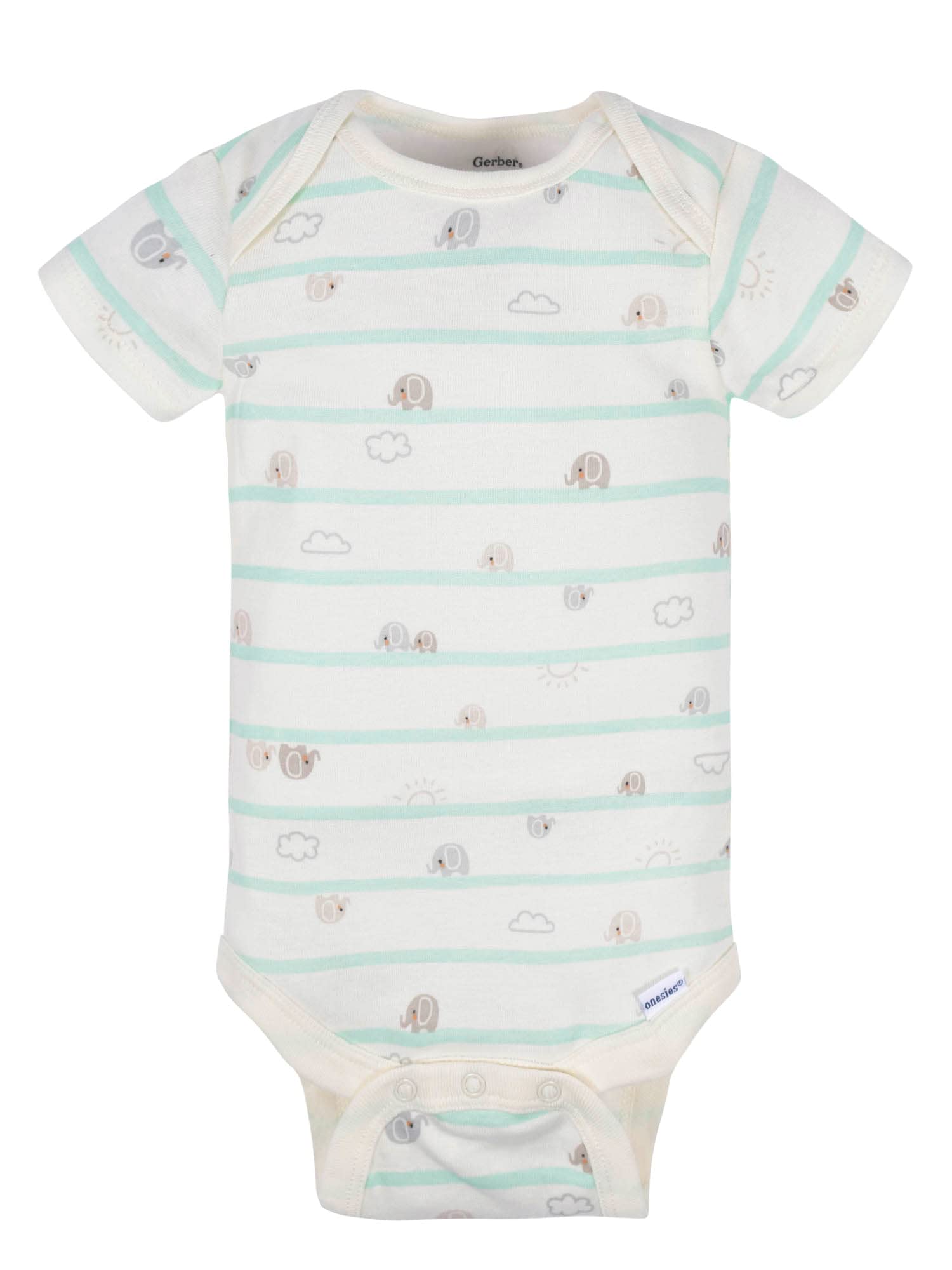 Gerber Baby 8-Pack Short Sleeve Onesies Bodysuits, Elephants, 0-3 Months