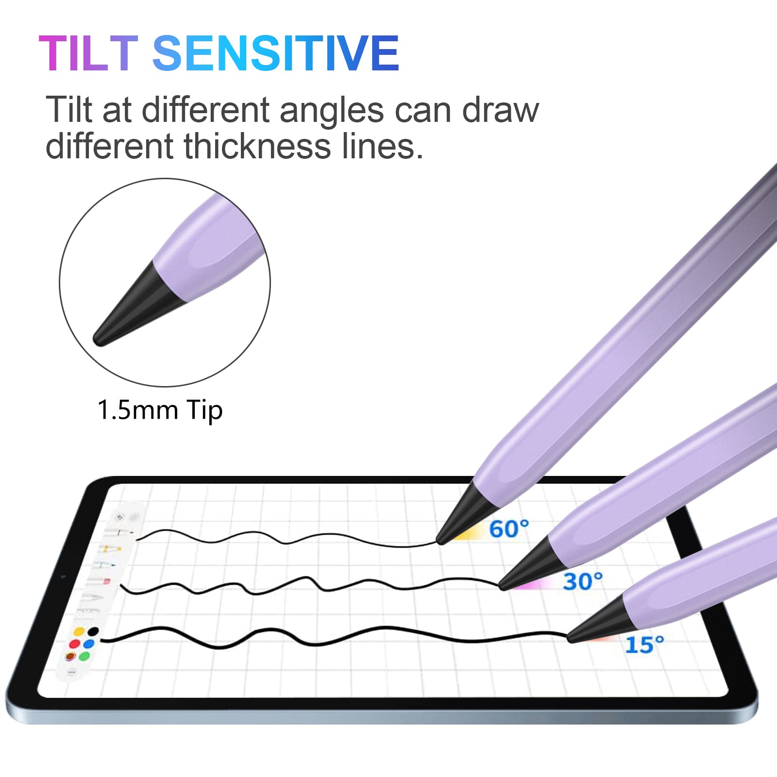 Stylus Pen for iPad 2018-2023 with Palm Rejection, Active Pencil for iPads 10th/9th/8th/7th/6th Gen, for iPad Pro11/12.9 inch, for iPads Air 5th/4th/3th, for iPad Mini 6th/5th Gen(Black and Purple)