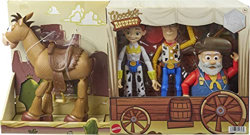 Mattel Disney and Pixar Toy Story Set of 4 Action Figures with Woody, Jessie, Bullseye & Stinky Pete, Woody's Roundup, 7-in Scale