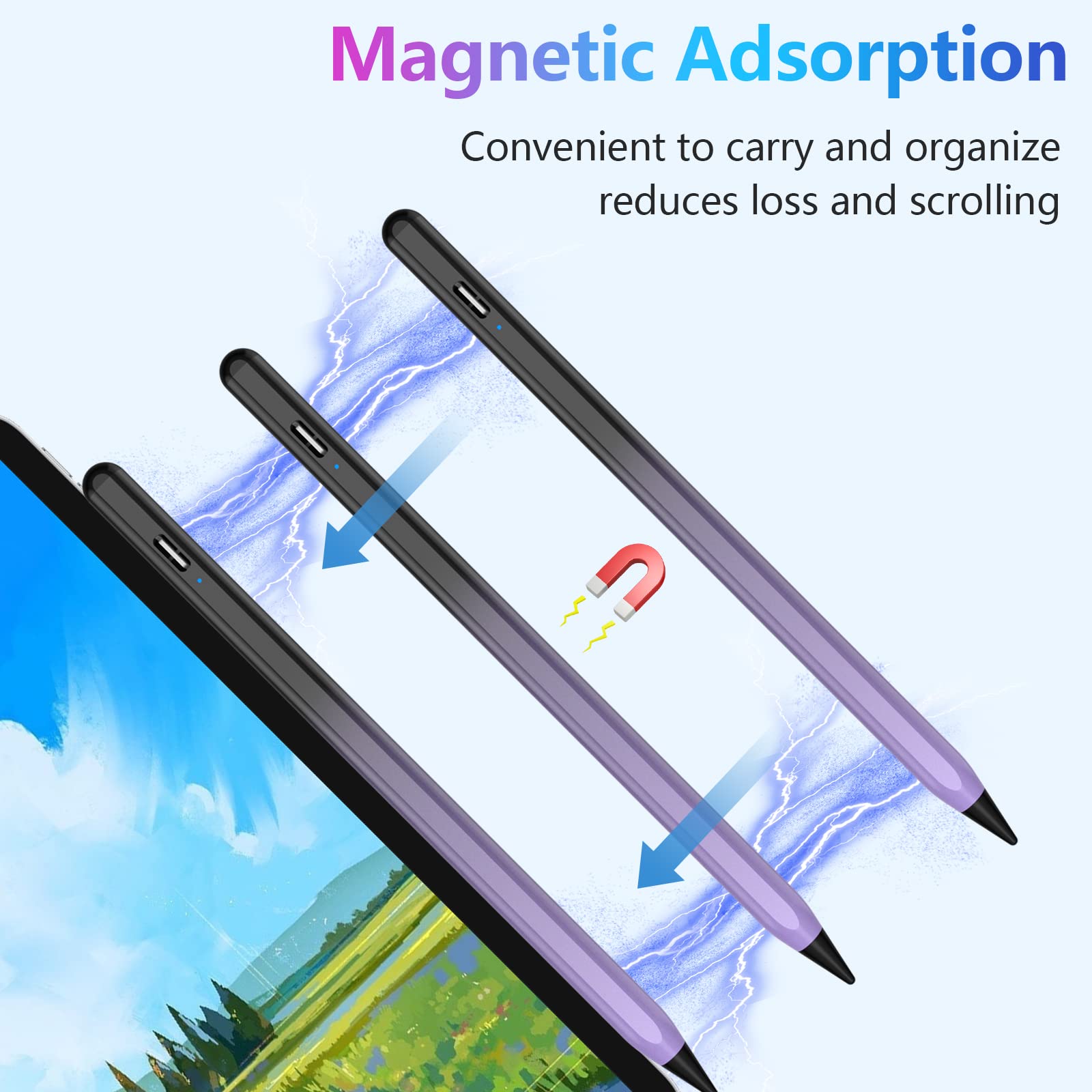 Stylus Pen for iPad 2018-2023 with Palm Rejection, Active Pencil for iPads 10th/9th/8th/7th/6th Gen, for iPad Pro11/12.9 inch, for iPads Air 5th/4th/3th, for iPad Mini 6th/5th Gen(Black and Purple)