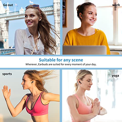 Tiny Wireless Earbuds Bluetooth Wireless Headphones 5.0 IPX5 Waterproof HiFi Stereo Noise Reduction Cordless Bluetooth Earbuds for Small Ears LED Display USB-C Black Earbuds for iPhone Android