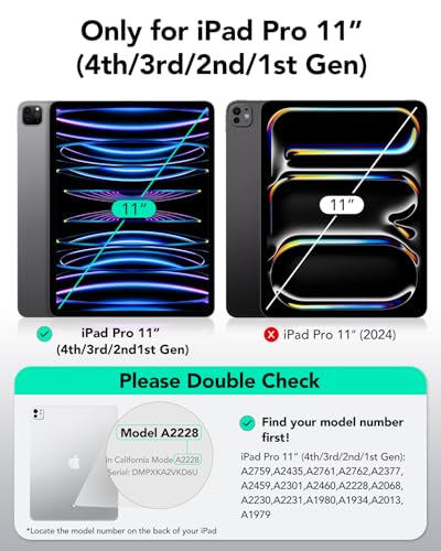 ESR for iPad Pro 11 Inch Case (2022/2021/2020/2018, 4th/3rd/2nd/1st Generation) with Pencil Holder, Removable Magnetic Cover, Vertical Stand, Rebound 360 Series, Durable Black