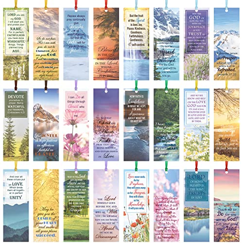 120 Pcs Bible Verse Inspirational Bookmarks Scripture Christian Motivational Bookmarks Encouragement Verse Page Marker with Colorful Ribbons Christmas Gifts for Women Men Church Office Supplies