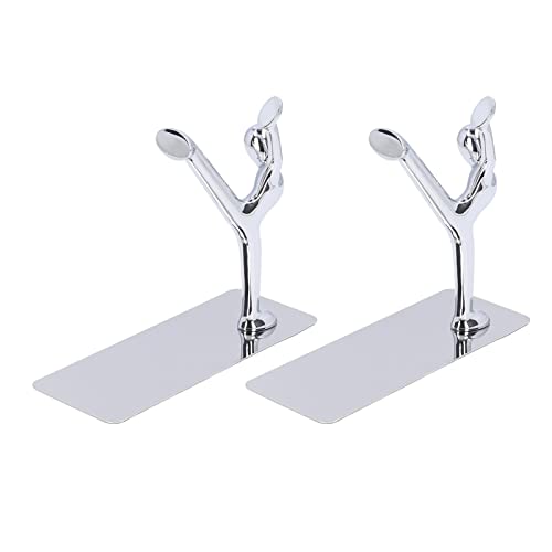 2Pcs Bookends Unique Men Design Metal Book Ends Silver Color Simple Decorative Bookends Book Holder for Home Office