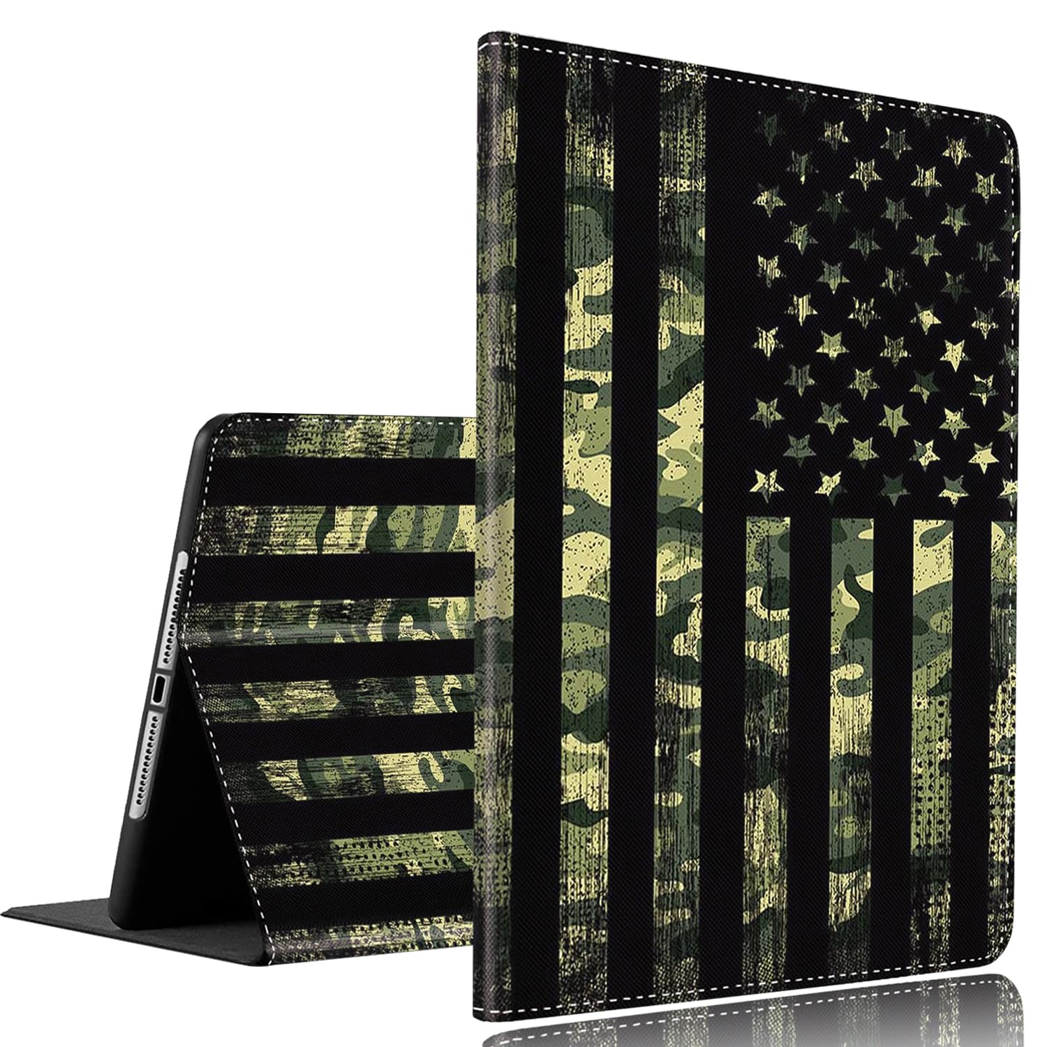 Case for iPad Pro 11 Inch 4th/3rd/2nd/1st Gen 2022/2021/2020/2018 and iPad Air 5th / 4th Generation 10.9 2022/2020，Standing Cover Case with Auto Sleep/Wake，Camouflage American Flag Camo