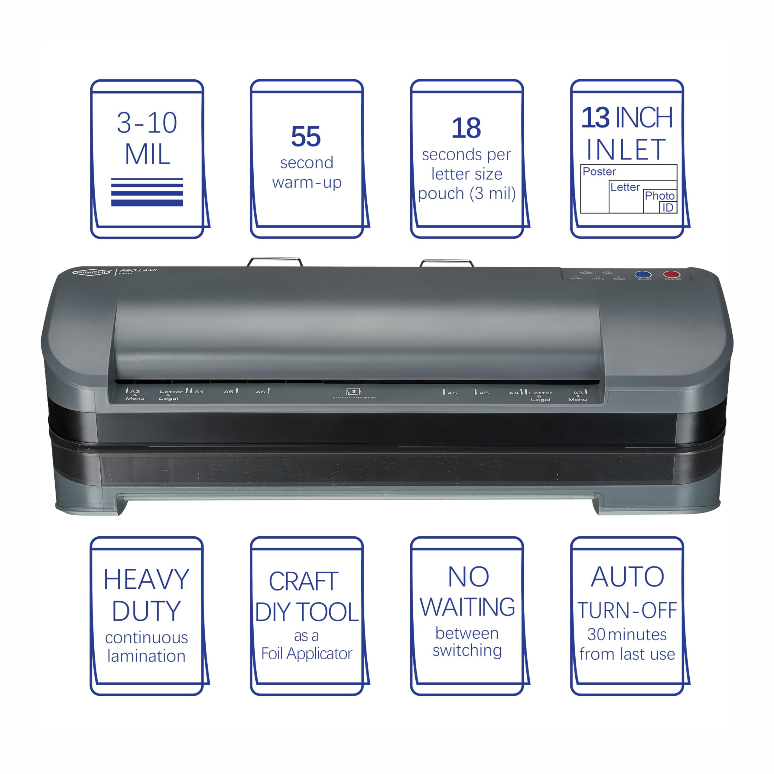SINCHI 55-Second Warm-up, 13-inch Business Laminating Machine for 3-10 mil Laminating Sheets, 40 inches/Minute high Speed Thermal laminator Machine for Home/Office/School, Hot & Cold Lamination