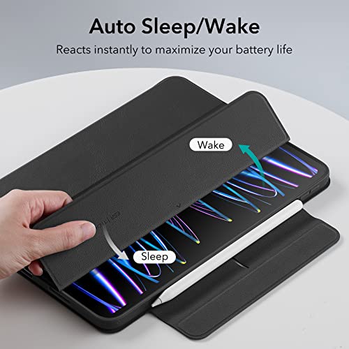 ESR for iPad Pro 11 Inch Case (2022/2021/2020/2018, 4th/3rd/2nd/1st Generation) with Pencil Holder, Removable Magnetic Cover, Vertical Stand, Rebound 360 Series, Durable Black