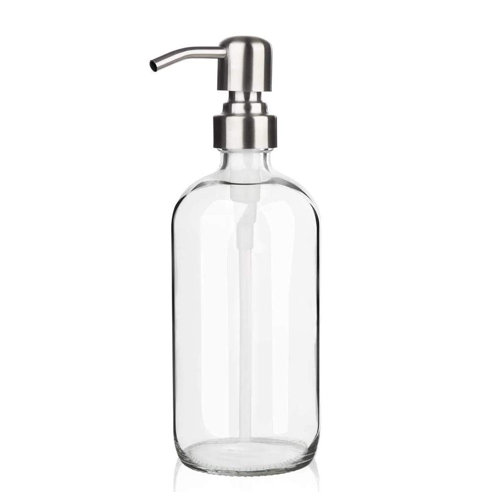 ARKTEK Glass Soap Dispenser - Clear Dish Soap Dispenser for Kitchen, Refillable Liquid Hand Soap Dispenser with Rust Proof Stainless Steel Pump for Bathroom, Countertop (17 Ounce/ 500 ML)