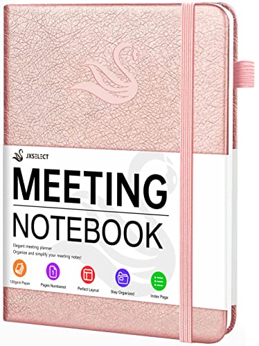 Elegant Meeting Notebook for Work with Action Items, Premium Leatherette Hardcover Meeting Planner with Numbered Pages, 7 x 10" Project Planner Notebook for Office Business Meeting Notes Agenda Organizer for Men & Women, 168 Pages (Rose Gold)