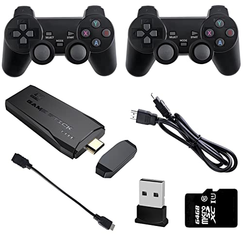 Wireless Retro Game Console,Plug and Play Video Game Stick Built in 10000+ Games,9 Classic Emulators, with Dual 2.4G Wireless Controllers,Birthday Gifts Choice for Children/Adults(64G)