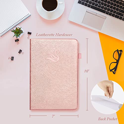 Elegant Meeting Notebook for Work with Action Items, Premium Leatherette Hardcover Meeting Planner with Numbered Pages, 7 x 10" Project Planner Notebook for Office Business Meeting Notes Agenda Organizer for Men & Women, 168 Pages (Rose Gold)