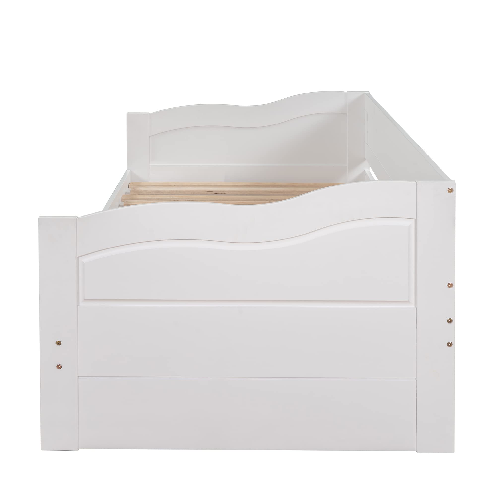 Flieks Wooden Daybed with Trundle Bed and Two Storage Drawers Twin Bed to King Design Sofa Bed, 77.2" L x76.4 W Extendable Bed Daybed for Bedroom Living Room