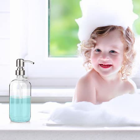 ARKTEK Glass Soap Dispenser - Clear Dish Soap Dispenser for Kitchen, Refillable Liquid Hand Soap Dispenser with Rust Proof Stainless Steel Pump for Bathroom, Countertop (17 Ounce/ 500 ML)
