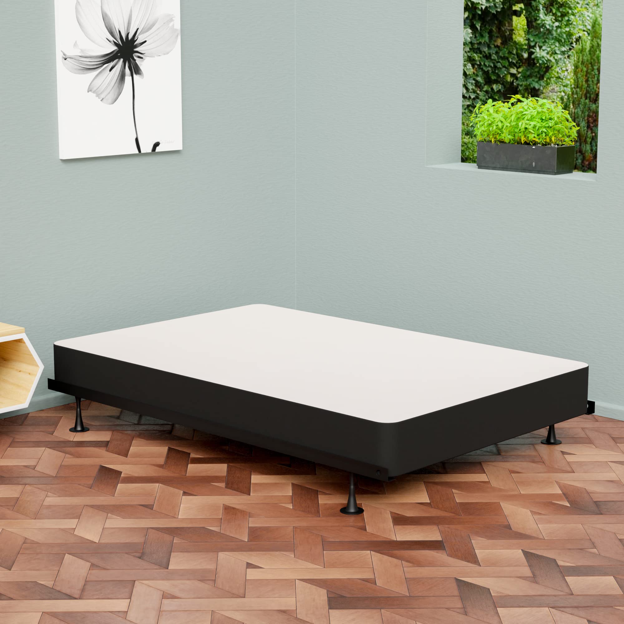 Mayton 4.5-Inch California King Box Spring/Foundation-Easy Simple Assembly, Durable Strong Wood Structure for Pressure Relief, Mattress Support System, Compact Size for Tight Spaces, Black