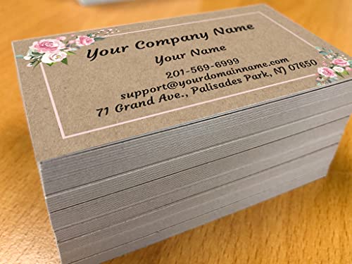 Custom Premium Business Cards 100 pcs Full color - Printed on Classic matte paper 14pt (114 lbs. 308gsm-) (Kraft-Floral)