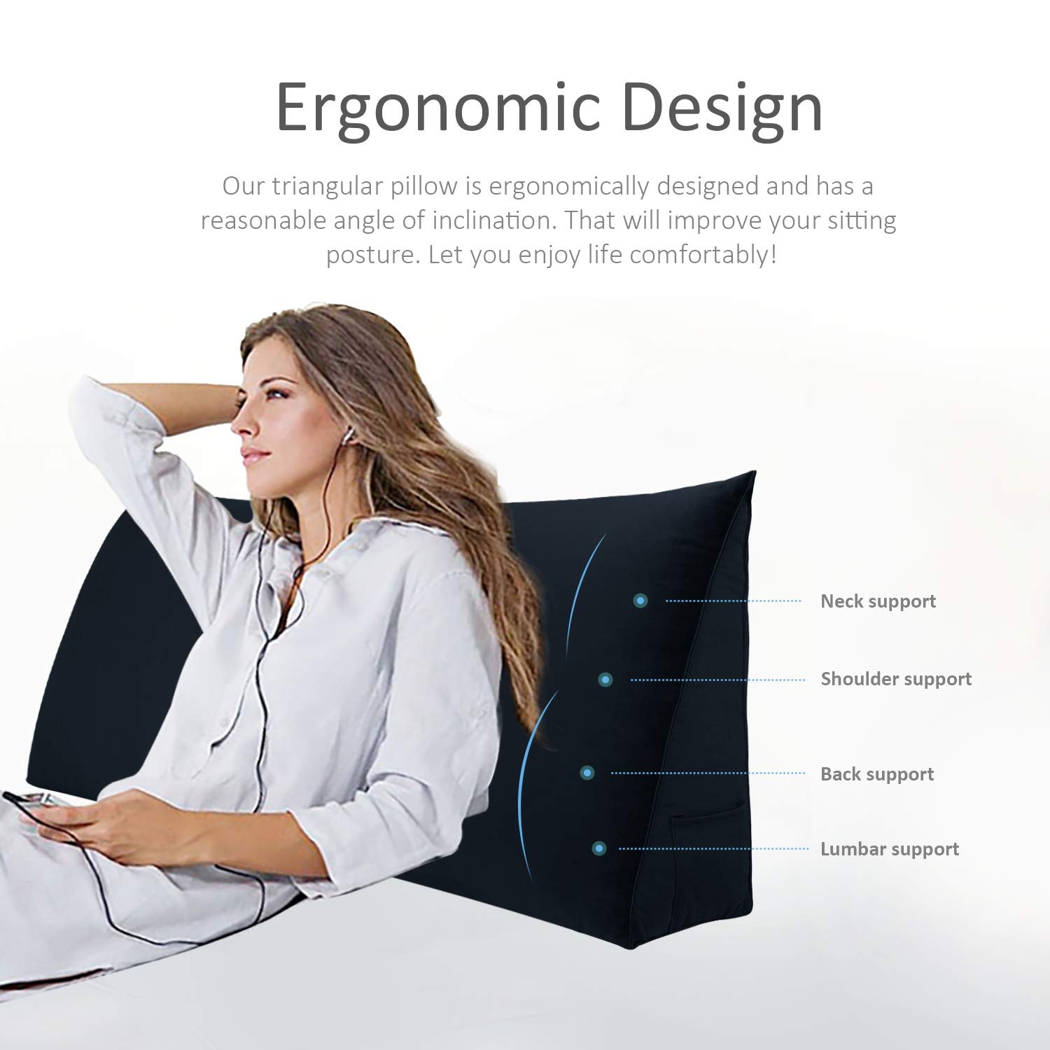BNCKTRD Headboard Wedge Pillow Cal King XXL Bolsters Pillow for Bed Back Support Backrest Cushion for Reading Watching TV Working Sitting on Bed Large Daybed Couch Bed Rest Pillow Velvet Black