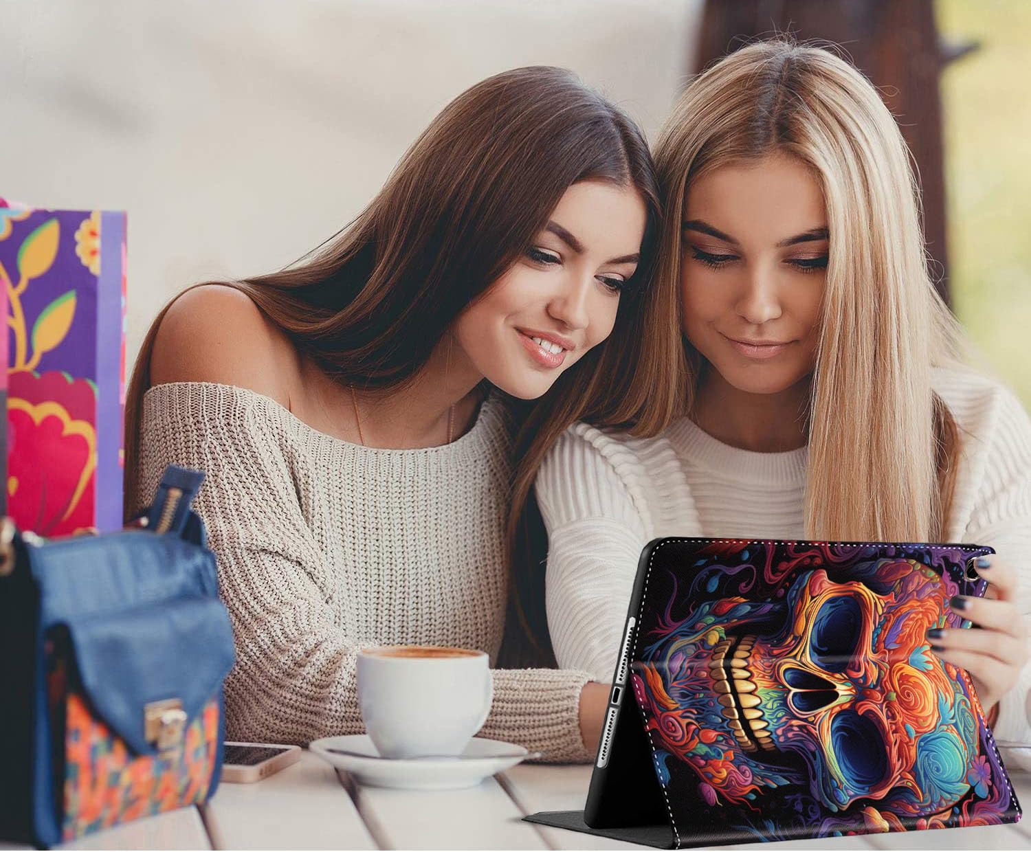 Case for iPad Pro 11 Inch 4th/3rd/2nd/1st Generation 2022/2021/2020/2018, Multi-Angle Smart Stand Cover Auto Sleep/Wake Fit iPad Air 4/5, Colorful Floral Skulls