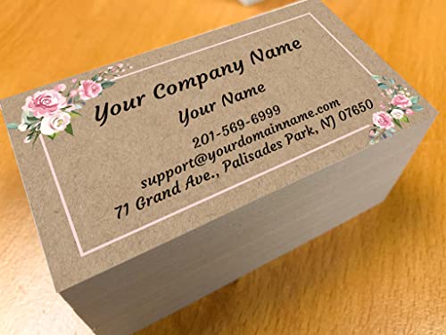 Custom Premium Business Cards 100 pcs Full color - Printed on Classic matte paper 14pt (114 lbs. 308gsm-) (Kraft-Floral)