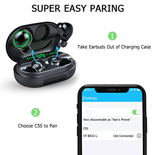 Donerton Wireless Earbuds, Bluetoth 5.0 Headphones IP8 Waterproof Earbuds, 80 Playtime, in Ear Earphones with Mic, Deep Bass 3D Stereo, Charging Case, Sports, Work Out, Easy Pairing