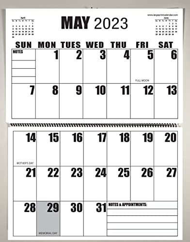 Jumbo Large Print 2023 Wall Calendar | 13-months | 17" x 22" hanging on wall | 17" x 11" closed