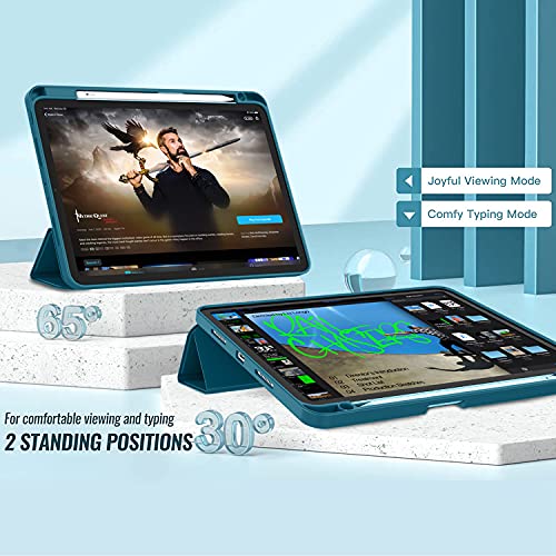 ZryXal New iPad Pro 11 Inch Case 2022(4th Gen)/2021(3rd Gen)/2020(2nd Gen) with Pencil Holder,Smart iPad Case [Support Touch ID and Auto Wake/Sleep] with Auto 2nd Gen Pencil Charging (Teal)
