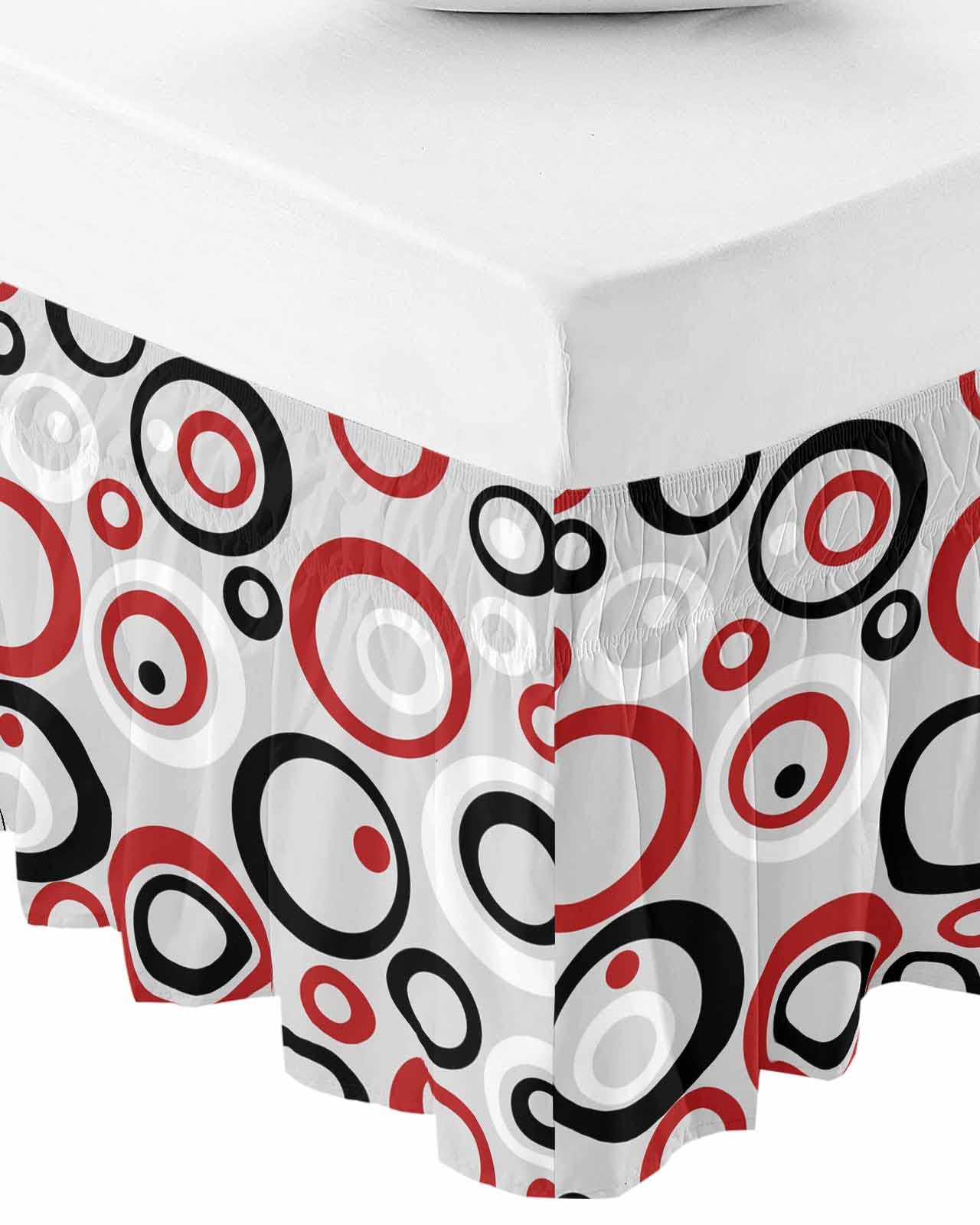 Red Black Bed Skirt Queen Size 16 Inch Drop, Adjustable & Elastic Wrap Around Bed Skirts Pleated Luxury Dust Ruffles for Twin Full Queen Cal King Base Bed, Modern Geometric Boho Polka Dot Grey