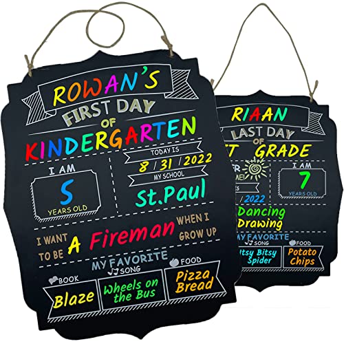 First Day of School Board, Wooden Double-Sided, First and Last Day of School Hanging Chalkboard Sign, 1st Day of Kindergarten Preschool Chalkboard Photo Prop, Back to School Gifts for Kids Boys