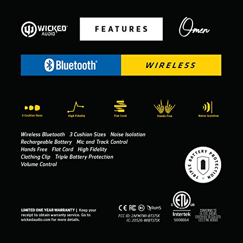 Wicked Audio Omen Wireless β Bluetooth Earbuds with Microphone and Track Control β Wireless Earbuds, Noise Isolating, in Ear Headphones β Black