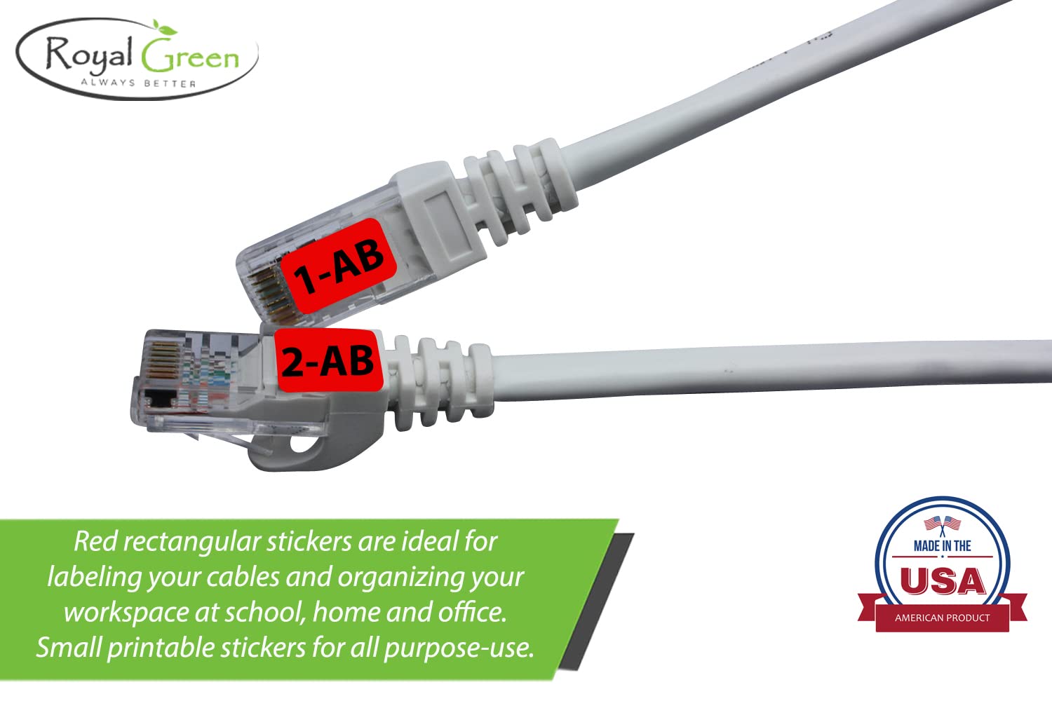 Royal Green Rectangular Small Printing Stickers Sheets Labels 0.75" x 0.5", Permanent Red Color Coding Labels for Laser or Inkjet Printer Template Included, 50 Sheets - 7200 Pack