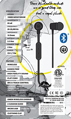 Wicked Audio Omen Wireless β Bluetooth Earbuds with Microphone and Track Control β Wireless Earbuds, Noise Isolating, in Ear Headphones β Black