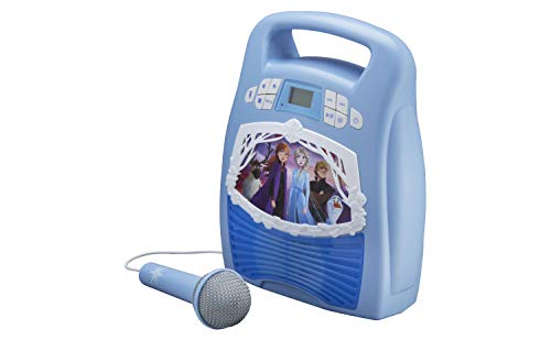 Frozen 2 Bluetooth Portable MP3 Karaoke Machine Player with Light Show Store Hours of Music with Built in Memory Sing Along Using The Real Working Microphone USB Port to Expand Your Content