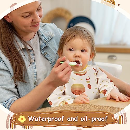 Jeyiour 6 Pack Long Sleeve Baby Bibs Mess Proof Bib Washable Feeding Bib Waterproof Smock Bib for Infant Toddler 6-24 Months(Boho Style)